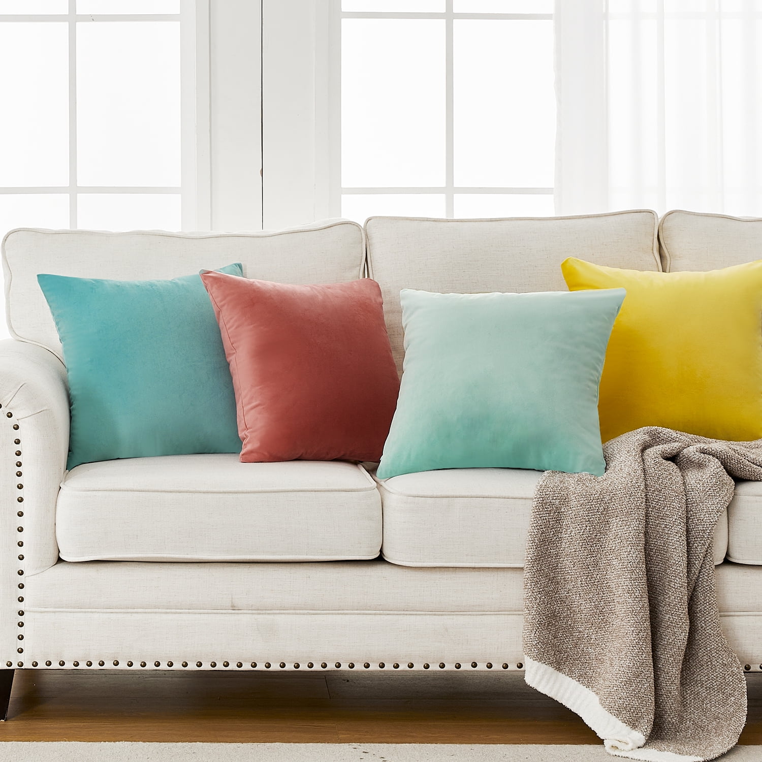Softalker Pack of 4,Velvet Soft Solid Decorative Square Throw Pillow ...