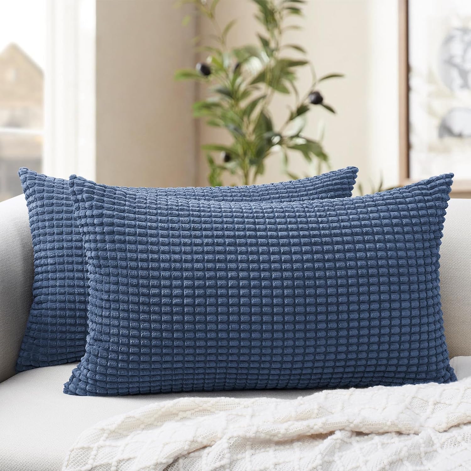 Softalker Throw Pillow Covers 12x20 Inch, Set of 2, Soft Corduroy Boho ...