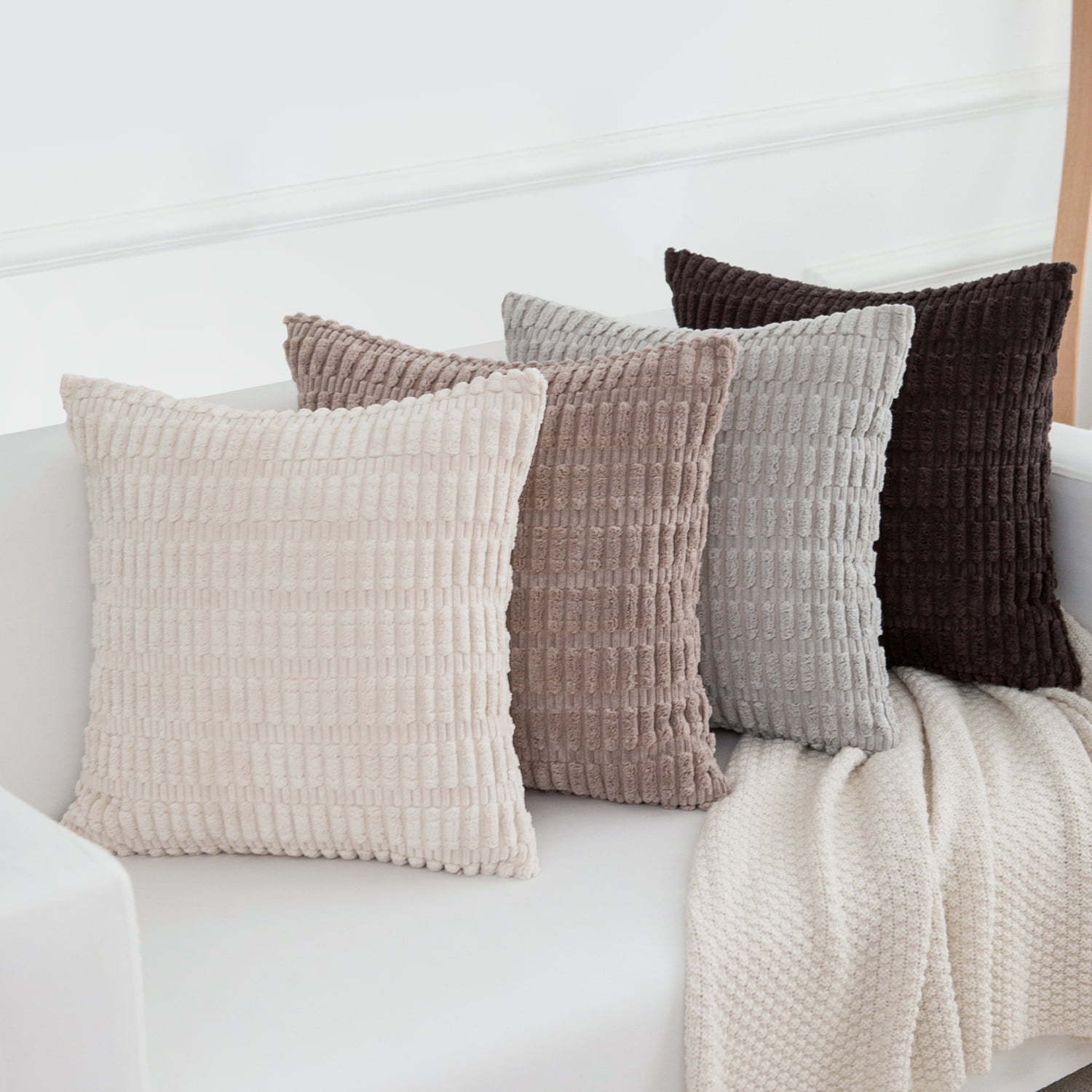 Softalker 20x20 Corduroy Pillow Covers Set of 4, Neutral Cushion Case ...