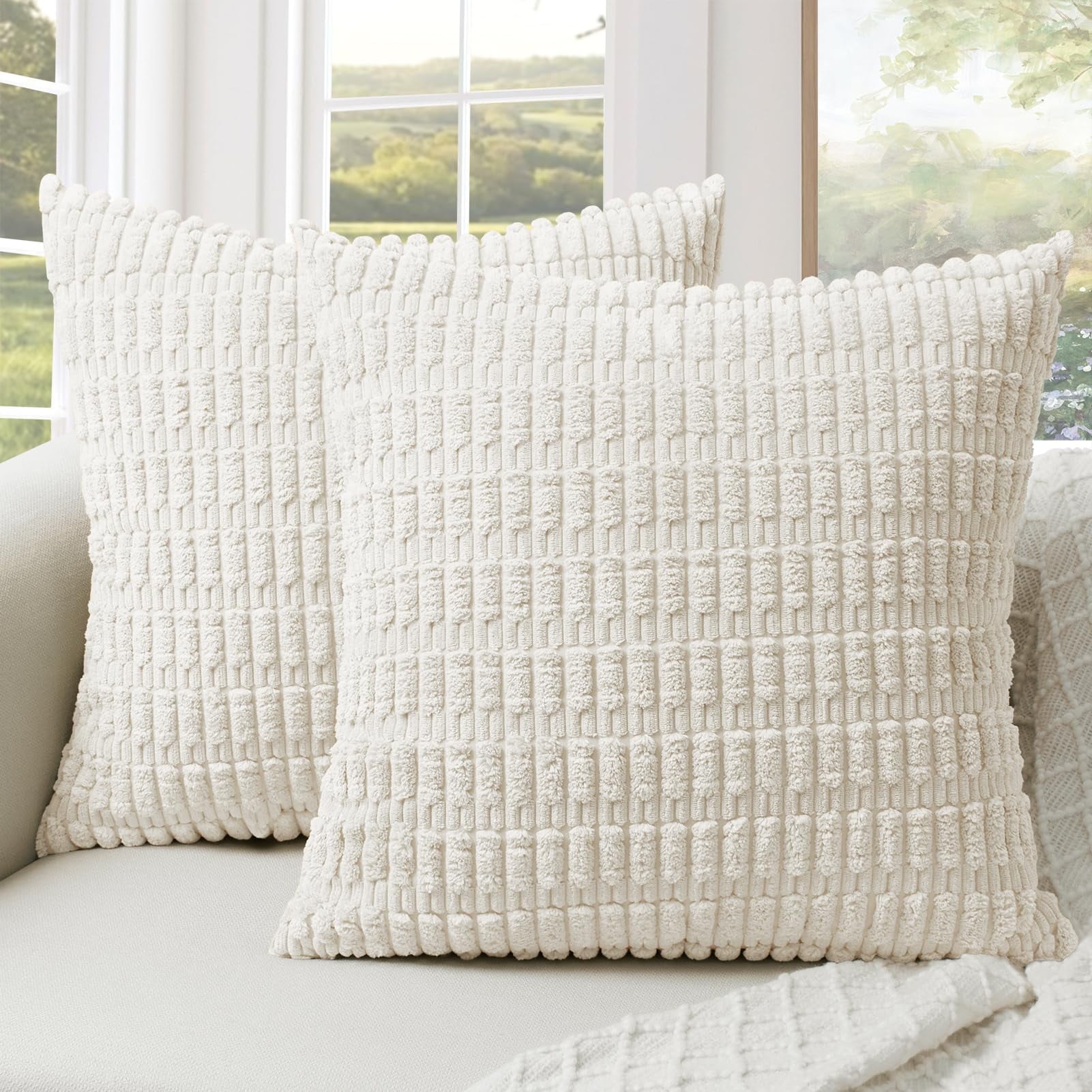 Softalker Throw Pillow Covers, Decorative Corduroy Soft Boho Striped ...
