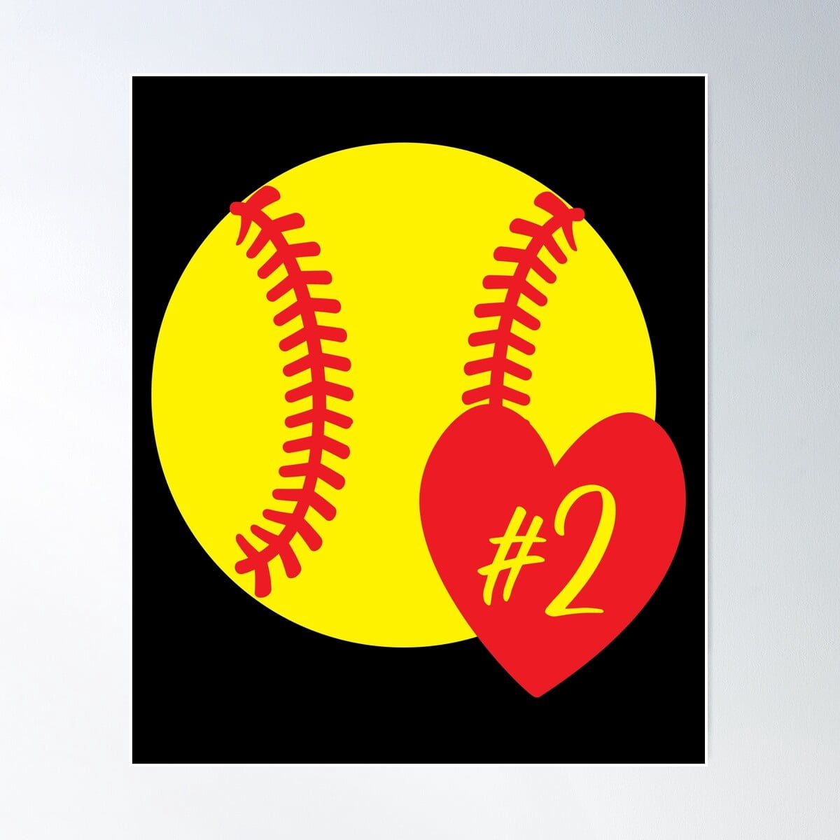 Softball #2 Heart Player Back No Number 2 Poster Wall Art, Modern Wall ...