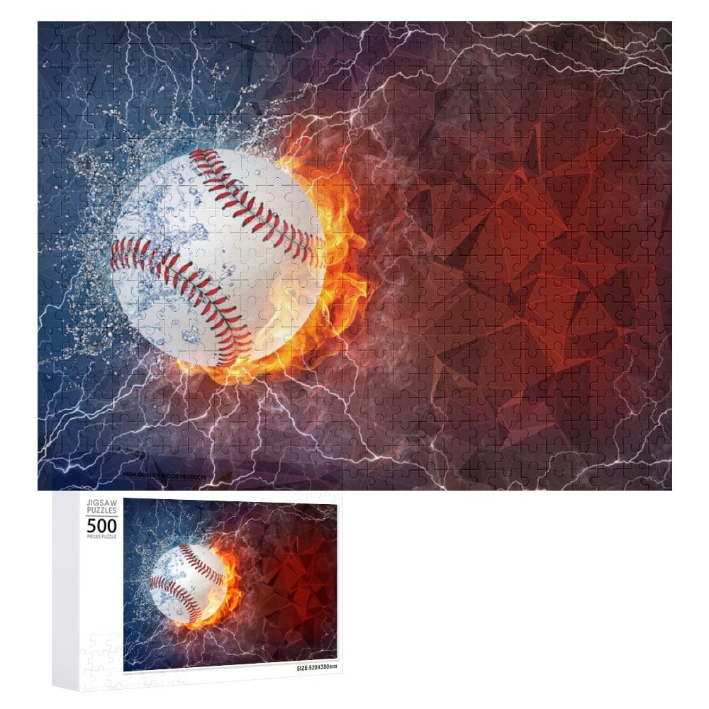 Softball Ball on Fire and Water with Lightening Around Jigsaw Puzzles ...