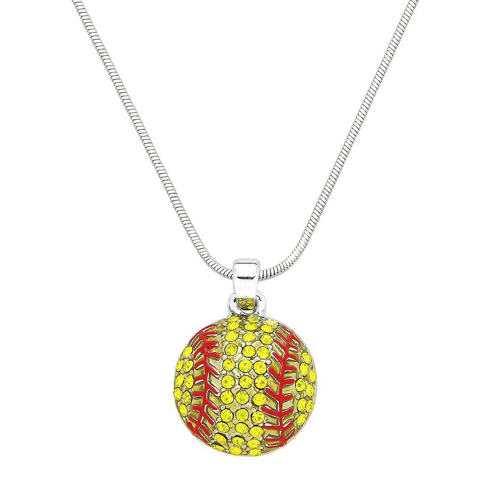 Softball Baseball Pendant Necklace Earring Rhinestone Crystal Rhodium ...
