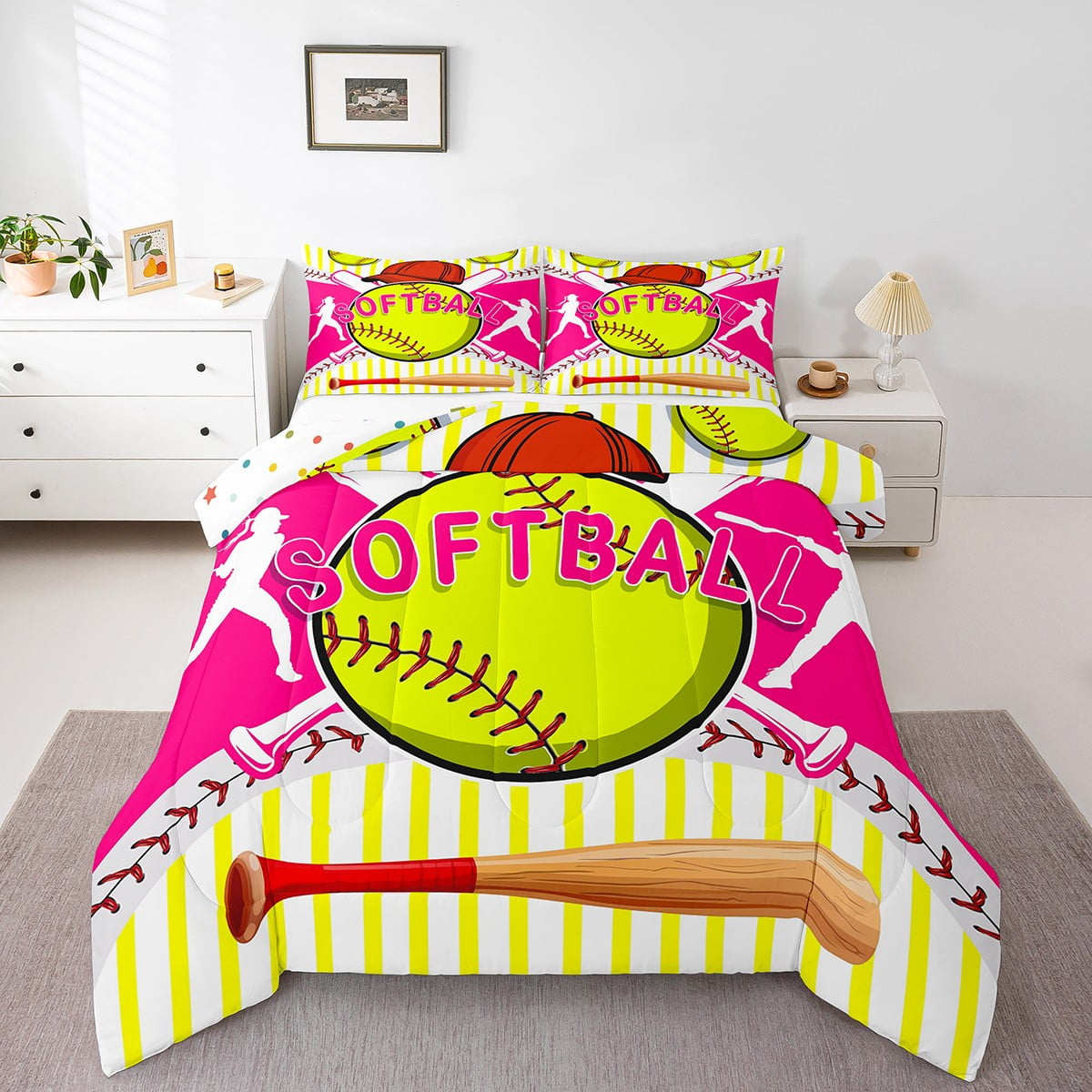 Softball Bedding Set Queen Size,Softball Comforter Set Adults Bedroom ...