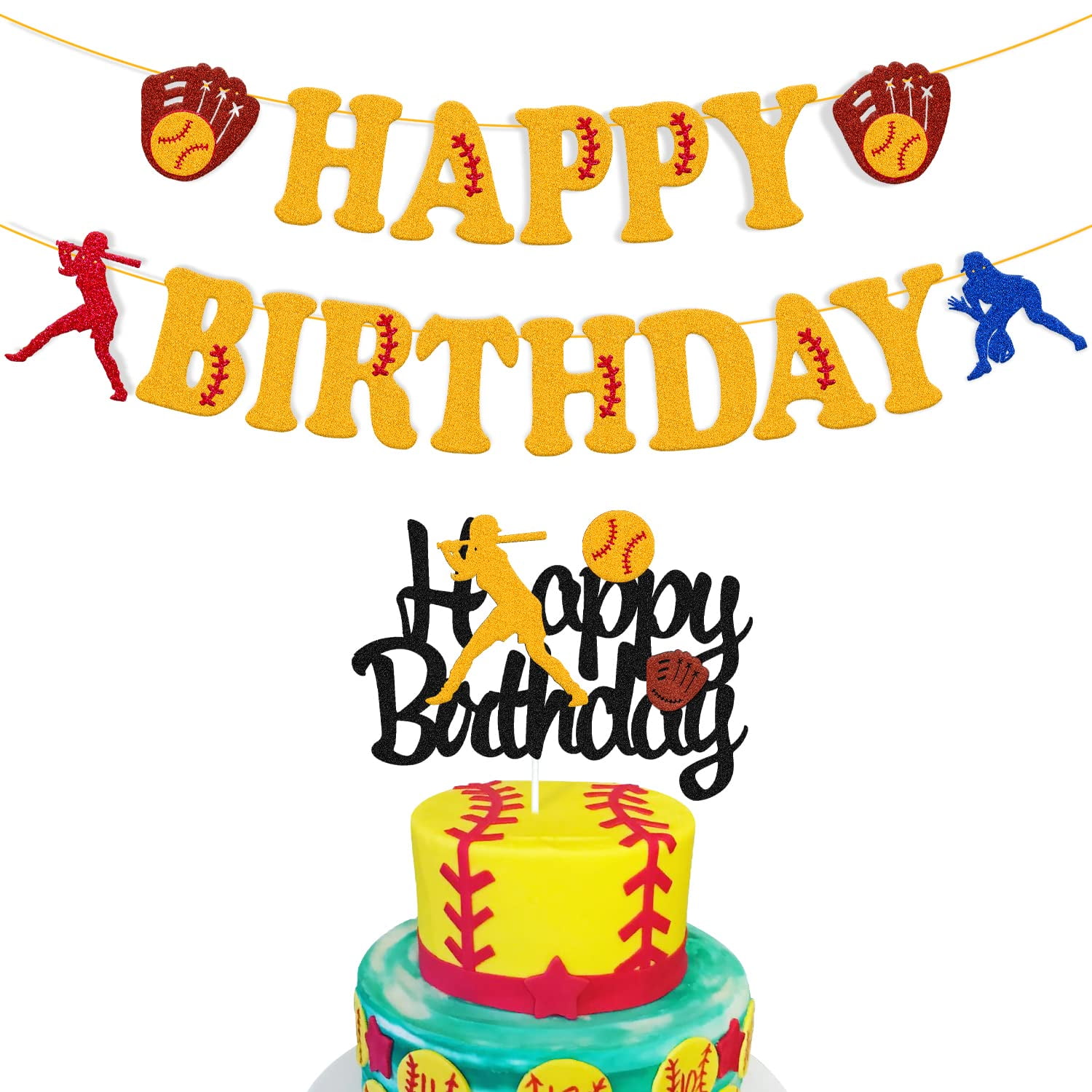 Softball Birthday Decorations Happy Birthday Banner BSL1 Softball Cake ...