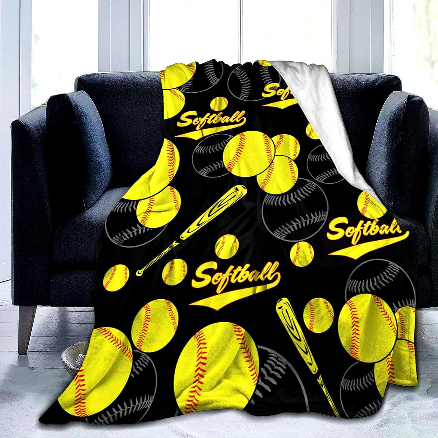Softball Blanket Soft Cozy Soccer Baseball Throw Blanket Teens Boys Girls Adults Bed Couch Sofa ...