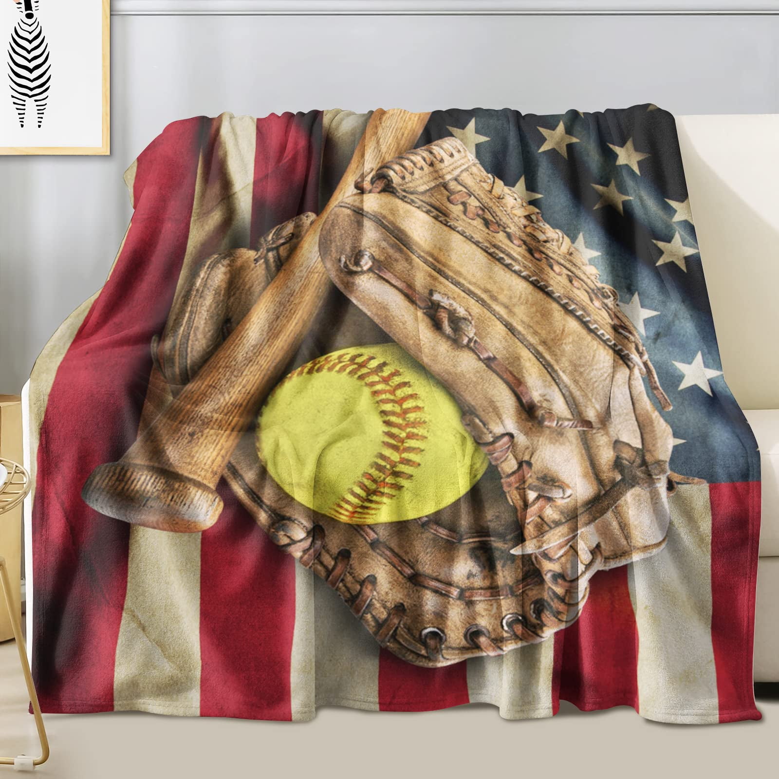 Softball Blanket Softball Gift for Teens, Flannel Soft Warm Plush Sport ...