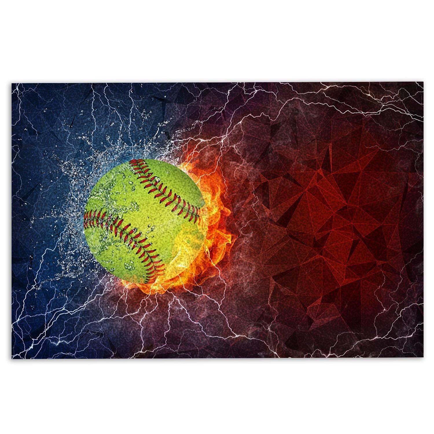 Softball Door Mat Softball Ball in Fire and Water Thunder Lightening ...