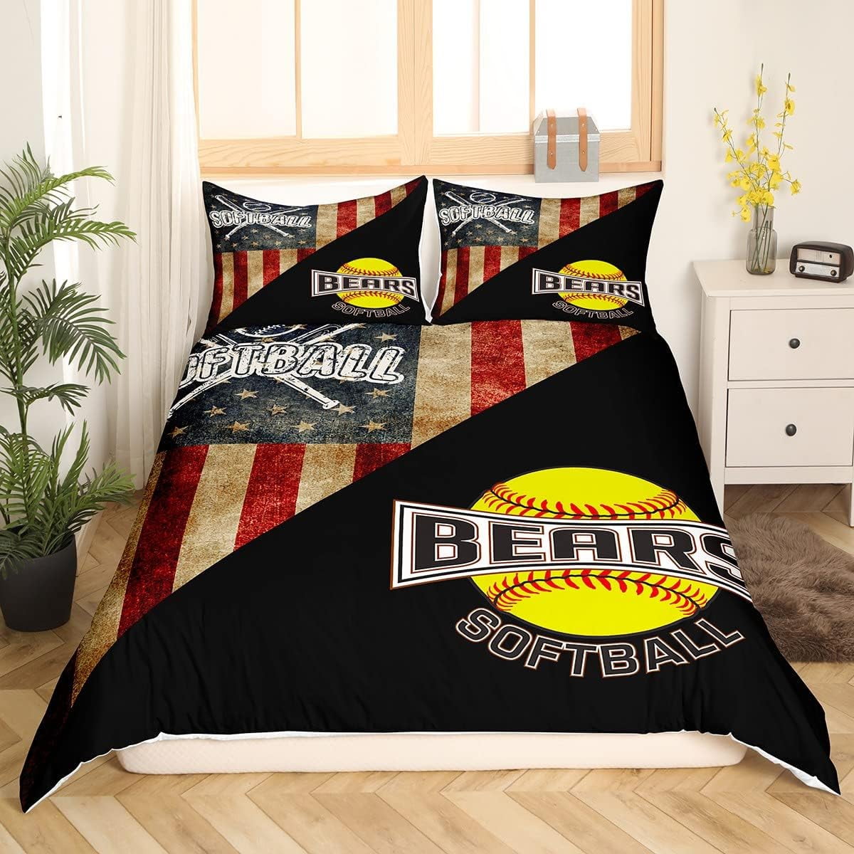 Softball Duvet Cover Set 90 X 90 inch,American Flag Patriotic Retro ...