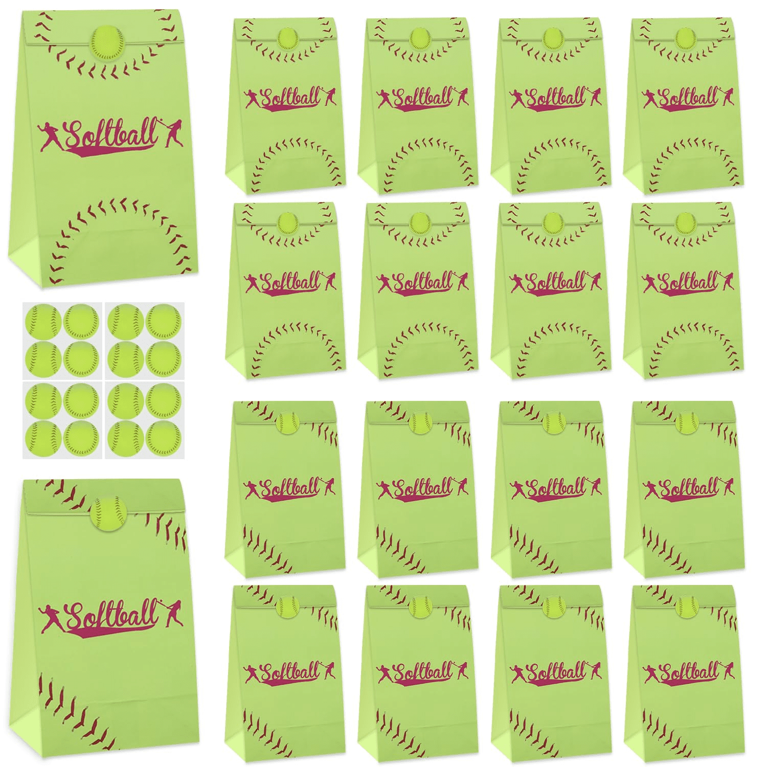 Softball Gift Bags, 20 Pack Paper Softball Goodie Bags with Stickers ...