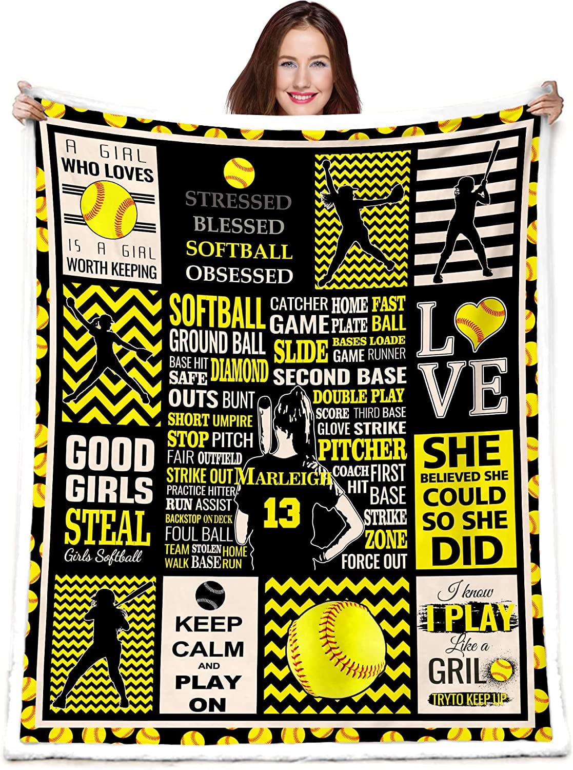 Softball Gifts for Girls,80"x60" Throw Blanket to My Daughter,Fleece ...