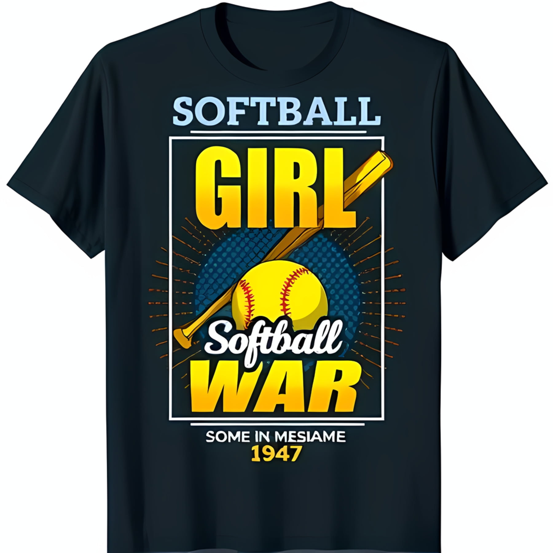 Softball Girl War Graphic T-Shirt Yellow Softball & Bat Design 1947 ...