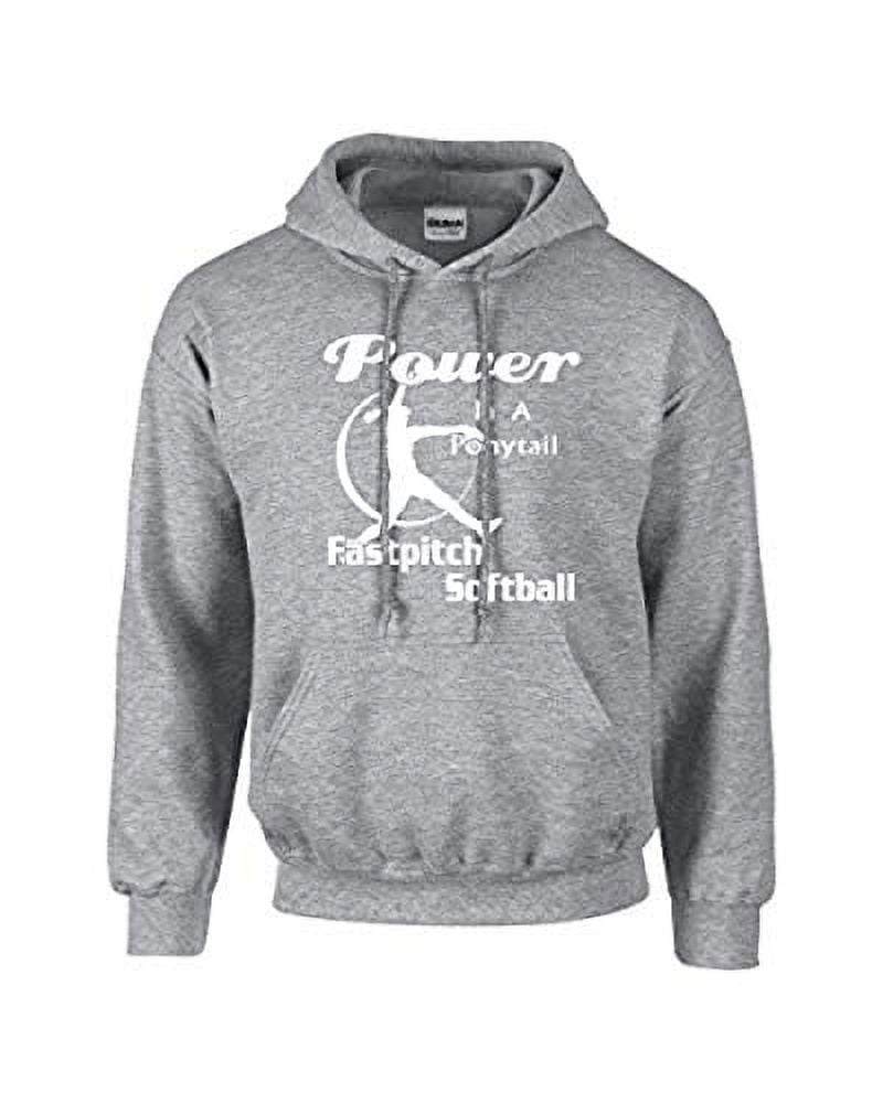Softball Hooded Sweatshirt Power in A Ponytail-SPRT-Large Sports Gray ...