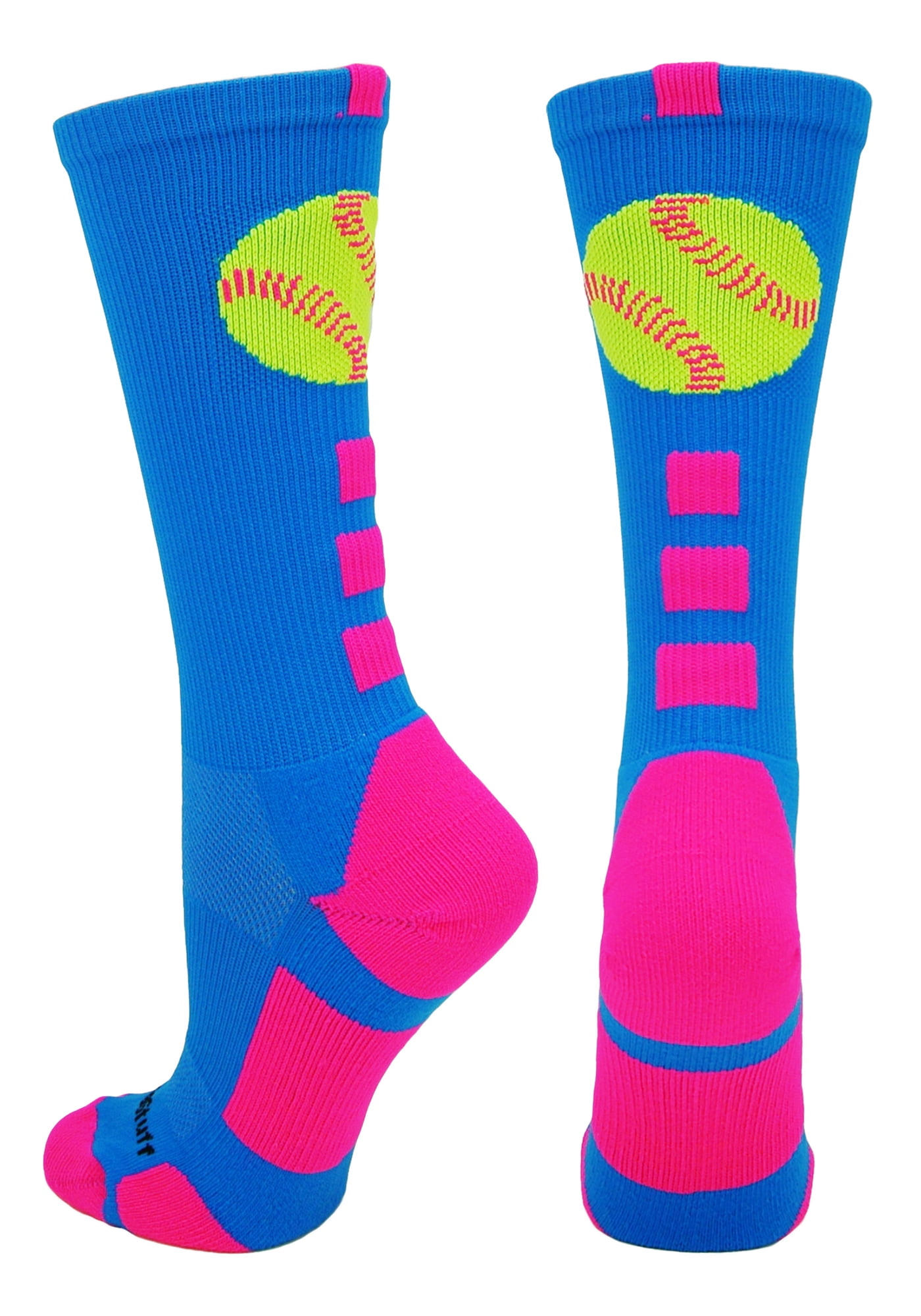 Softball Logo Athletic Crew Socks (Electric Blue/Neon Pink, Medium ...