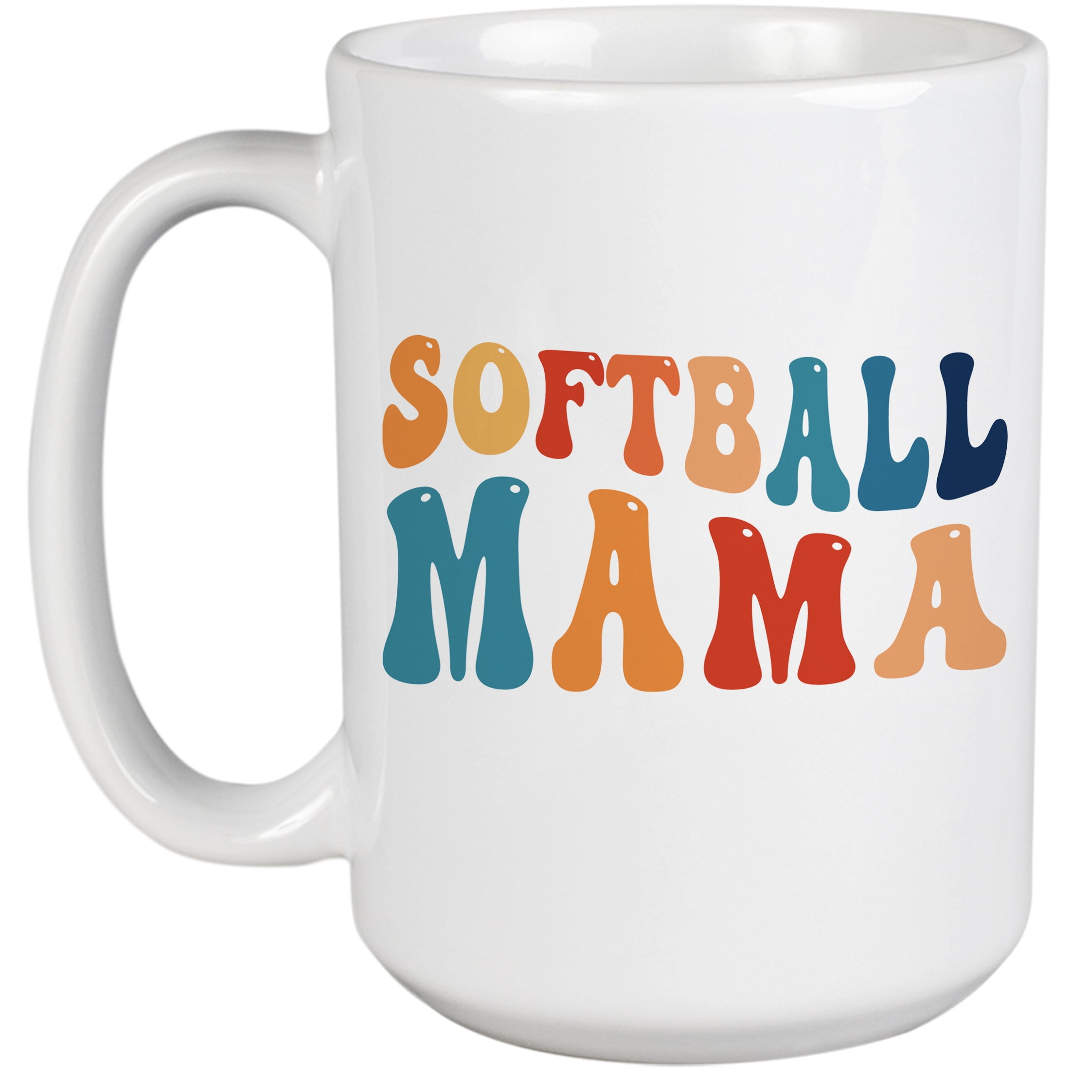 Softball Mama, Groovy Retro Wavy Text Merch Gift, White 15oz Ceramic ...