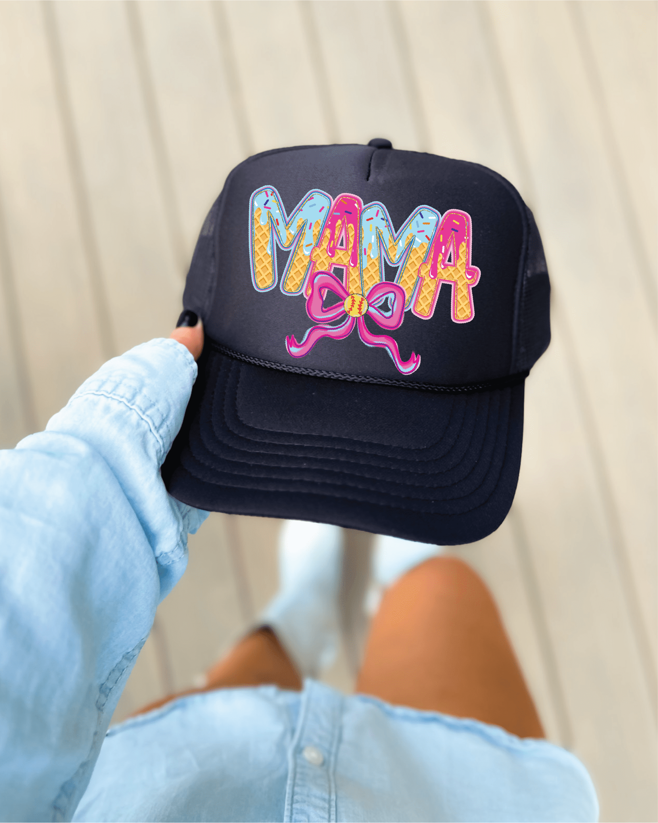 Softball Mama Ice Cream Drip- Black Unisex Foam Trucker Hat - Walmart.com