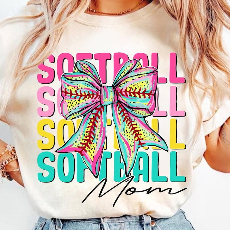 Softball Mom Coquette Bow Shirt, Brushstroke Softball Shirt, Game Day ...