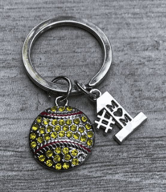 Softball Mom Rhinestone Keychain, 1 Softball Mom Keychain for Softball ...