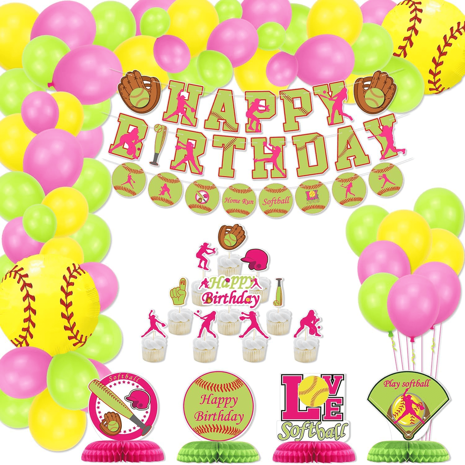 Softball Party Decorations, Softball Sports Theme Supplies for Girls ...