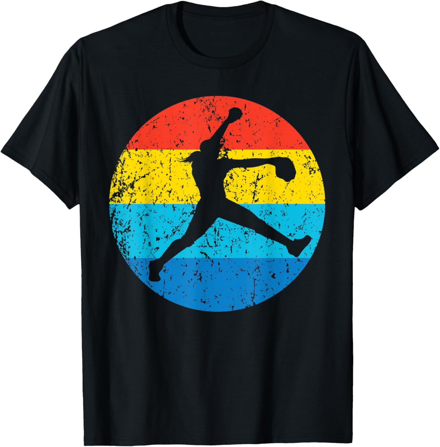 Softball Pitcher Softball Retro 1970's Style Circle T-Shirt men and ...