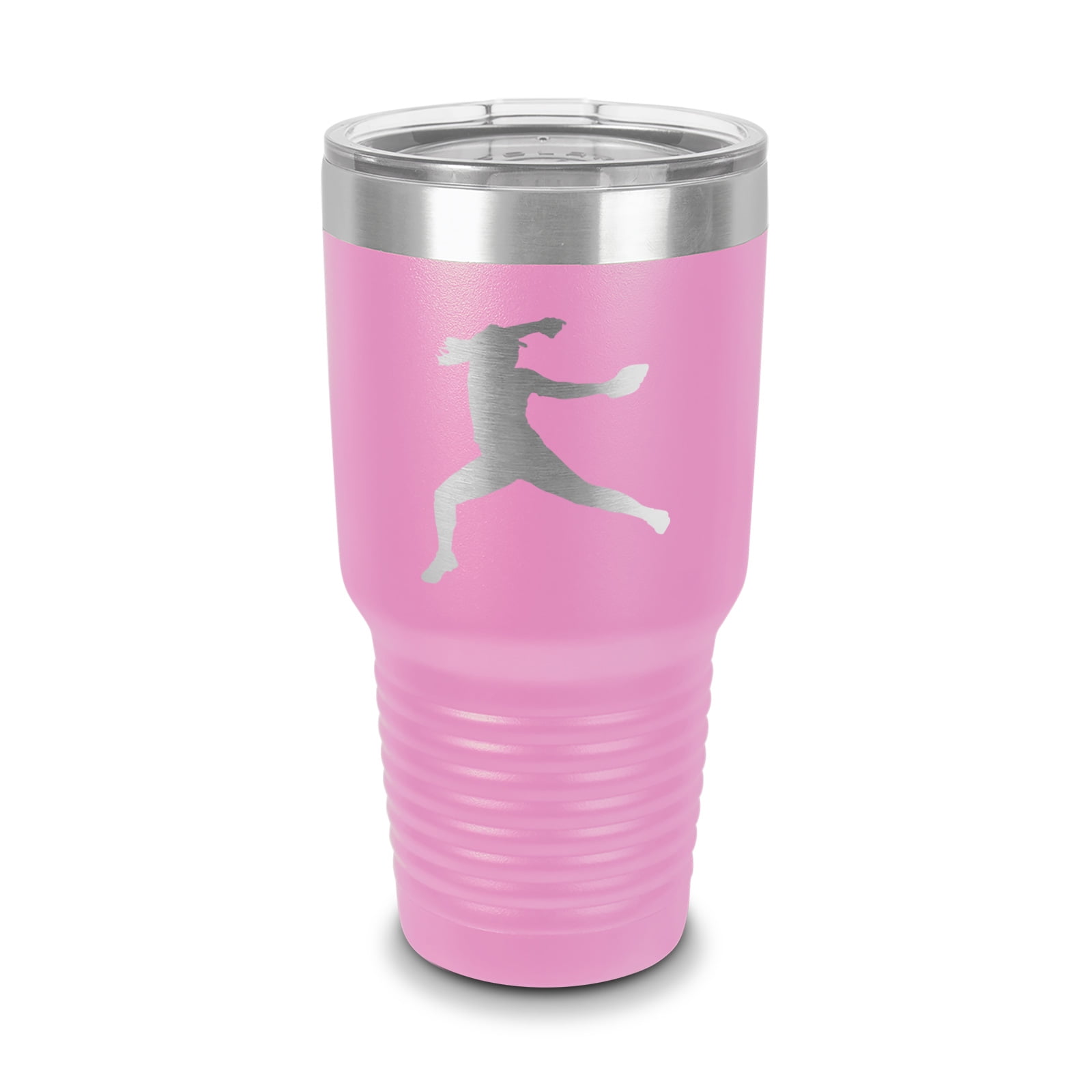 Softball Pitcher Tumbler 30 oz - Laser Engraved w/ Clear Lid - Stainless Steel - Vacuum ...