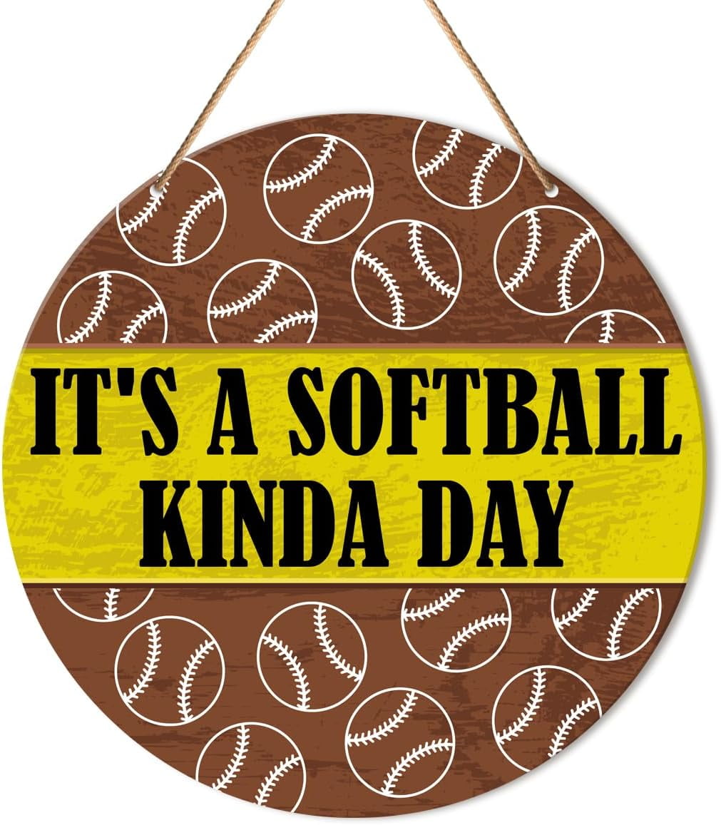 Softball Signs Wooden Door Sign Wall Decor, Softball Hanging Sign Decor ...