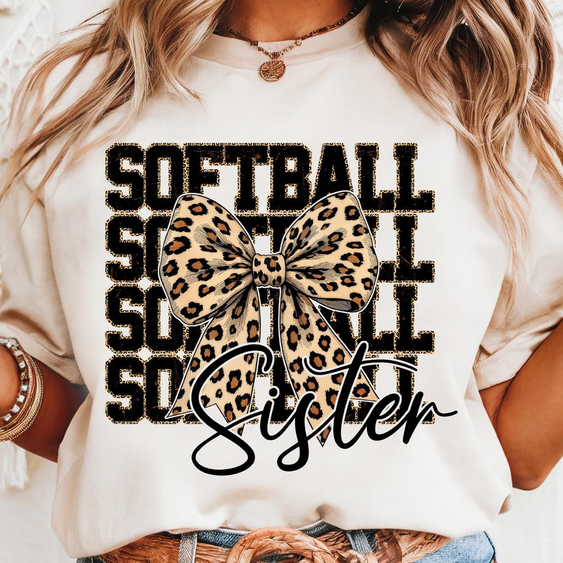 Softball Sister Png Sublimation, Panther Print Softball Bow Png ...