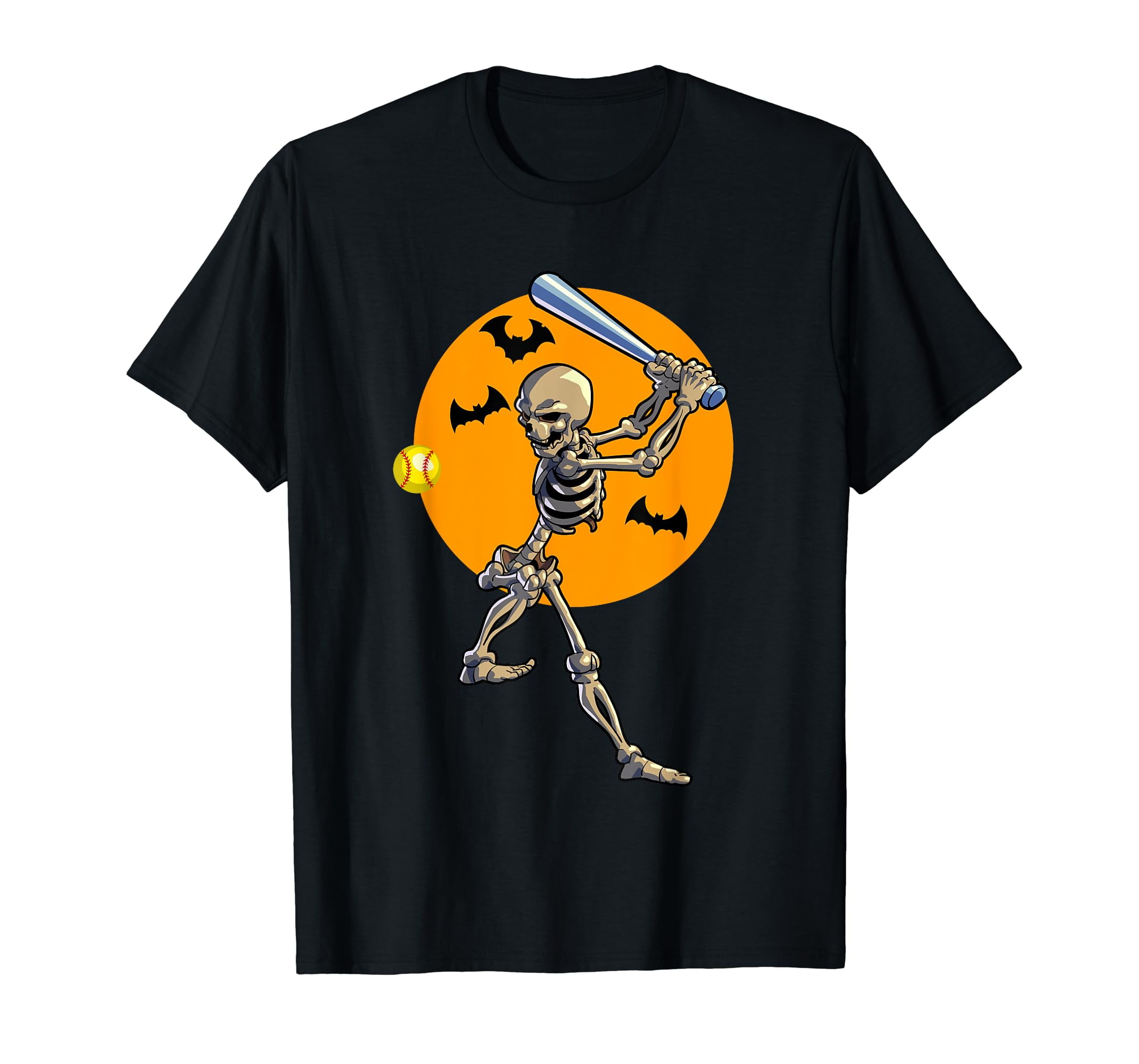 Softball Skeleton Halloween Women Girls Softball Halloween T-Shirt ...