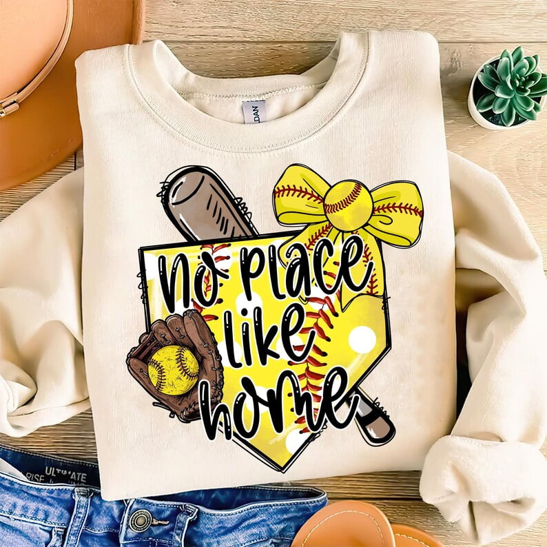 Softball Sweatshirt, No Place Like Home Sublimation, Yellow Softball ...