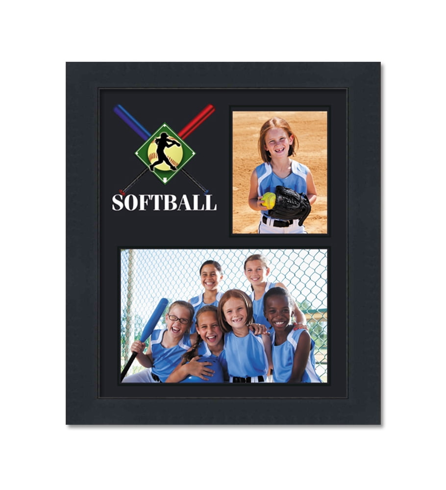 Softball Theme Modern Black Wood Frame and Dynamic Softball Graphic ...
