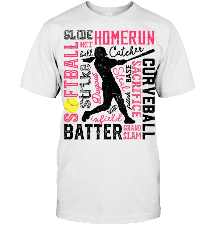 Softball Typography Word Art Batter Pitcher Catcher Softball T Shirt ...