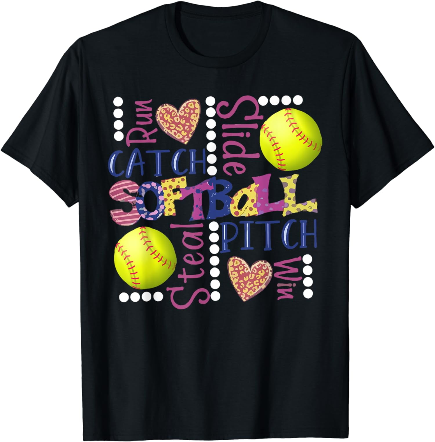 Softball Typography Word Art Funny Batter Pitcher Catcher T-Shirt ...