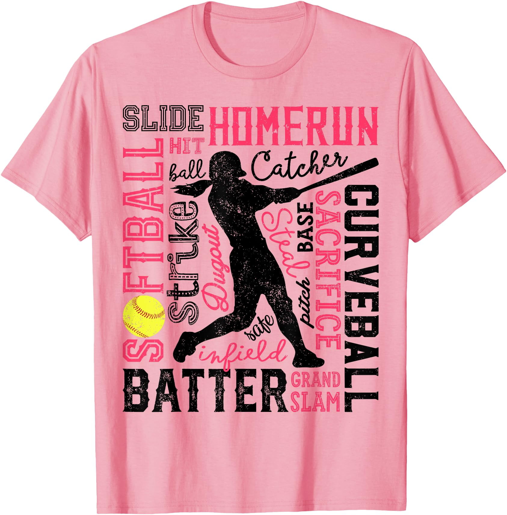 Softball Typography Word Art Funny Softstyle Unisex T-Shirt,Light Pink ...