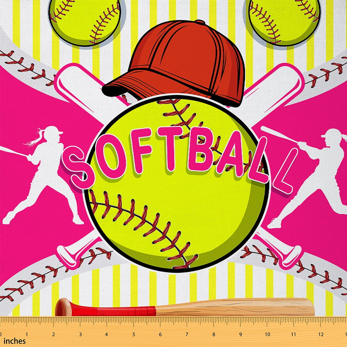 Softball Upholstery Fabric,Sports Game Fabric By The Yard,Neon Softball ...