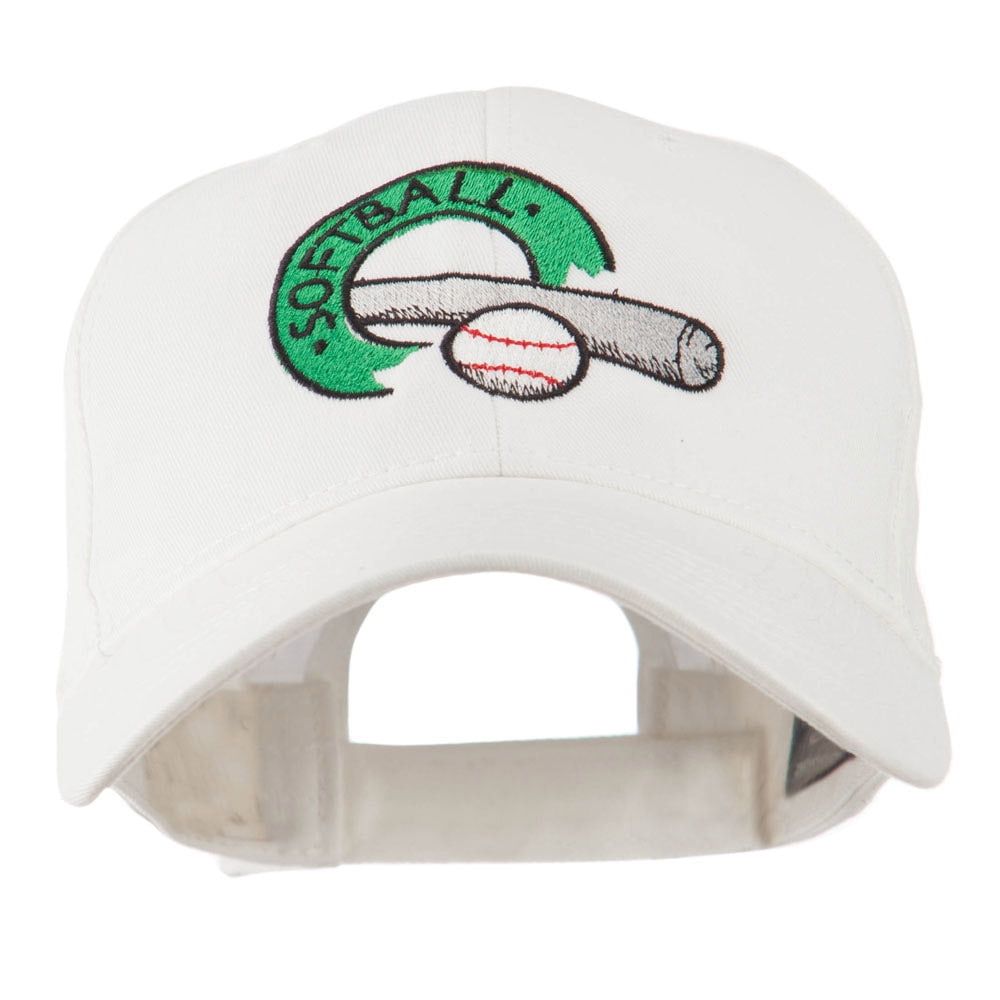 Softball with Bat and Baseball Embroidered Cap - White OSFM - Walmart.com