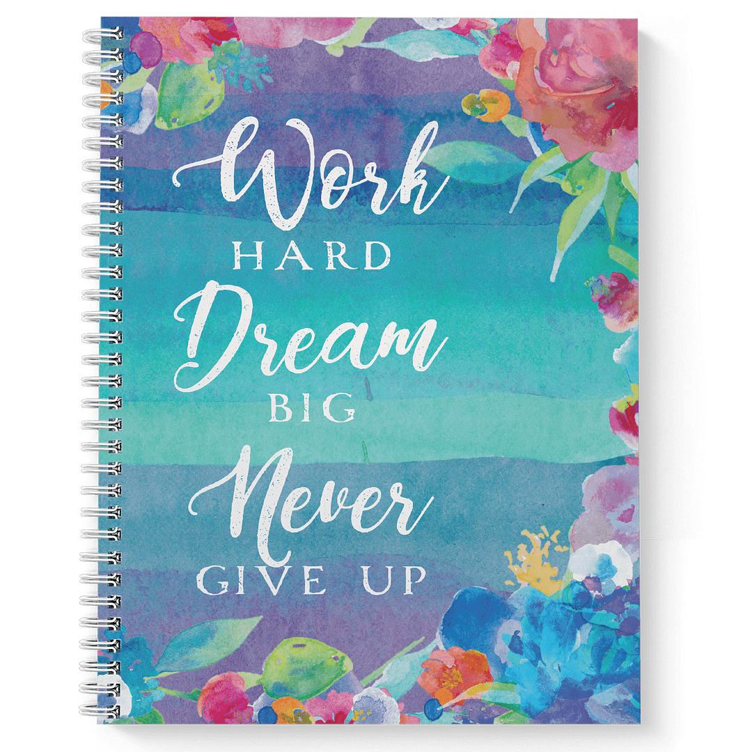 Softcover Work Hard 8.5" x 11" Motivational Spiral Notebook/Journal ...