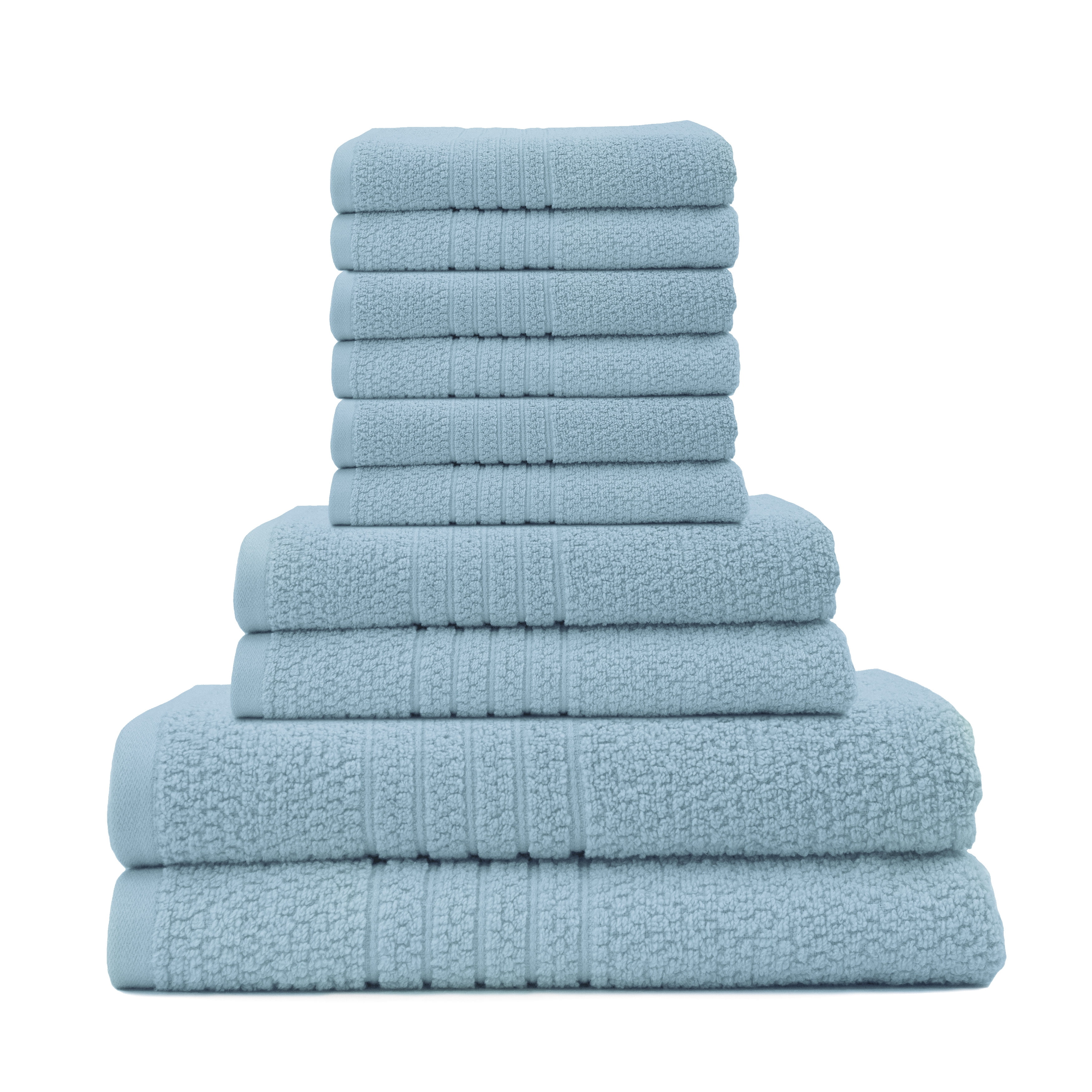 Softee 10-Piece 100% Cotton Bath Hand Wash Towel Set, Sky Blue ...