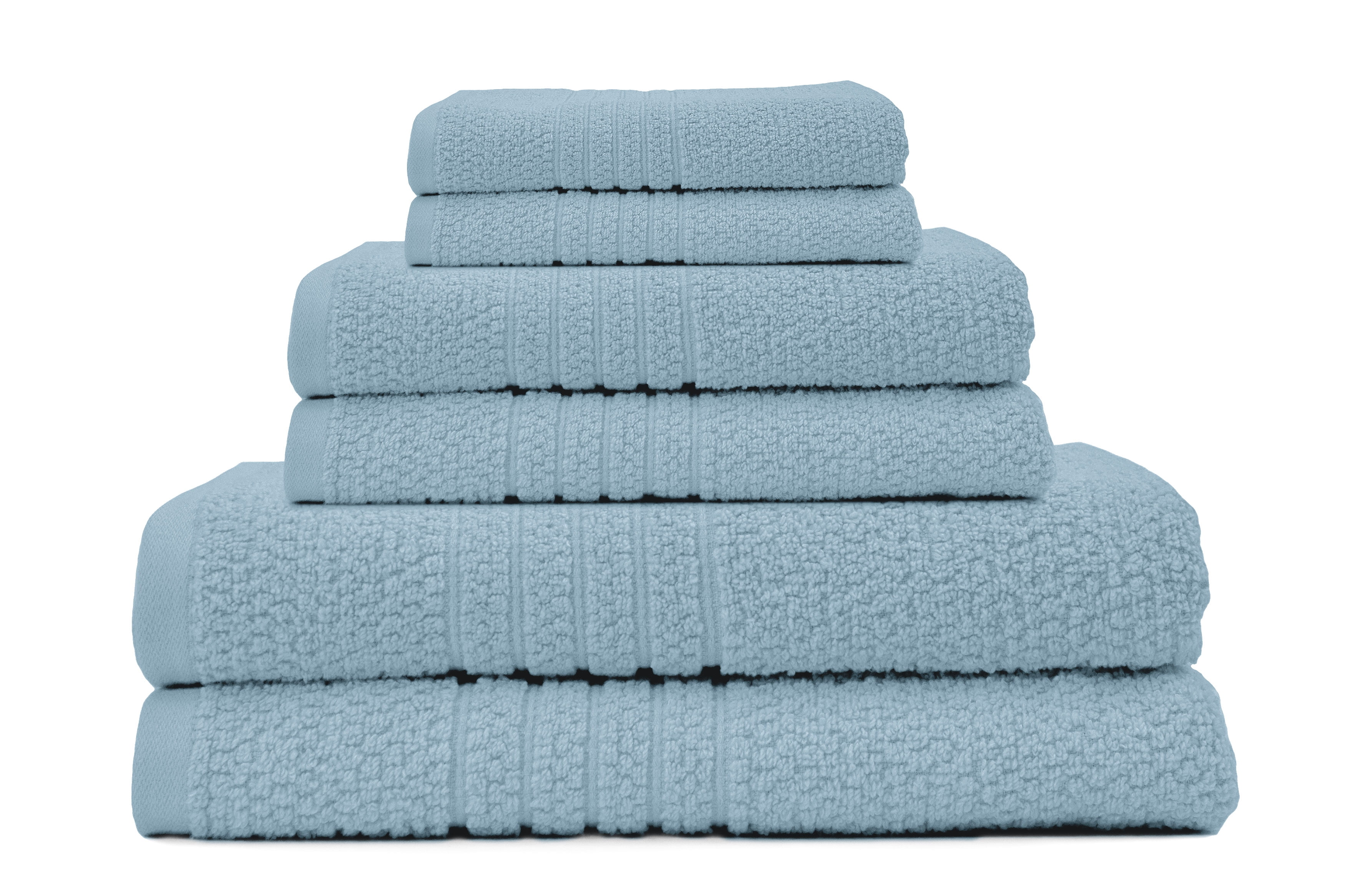 Softee Pastel Textured 6-Piece 100% Cotton Bath Towel Set, Aqua ...