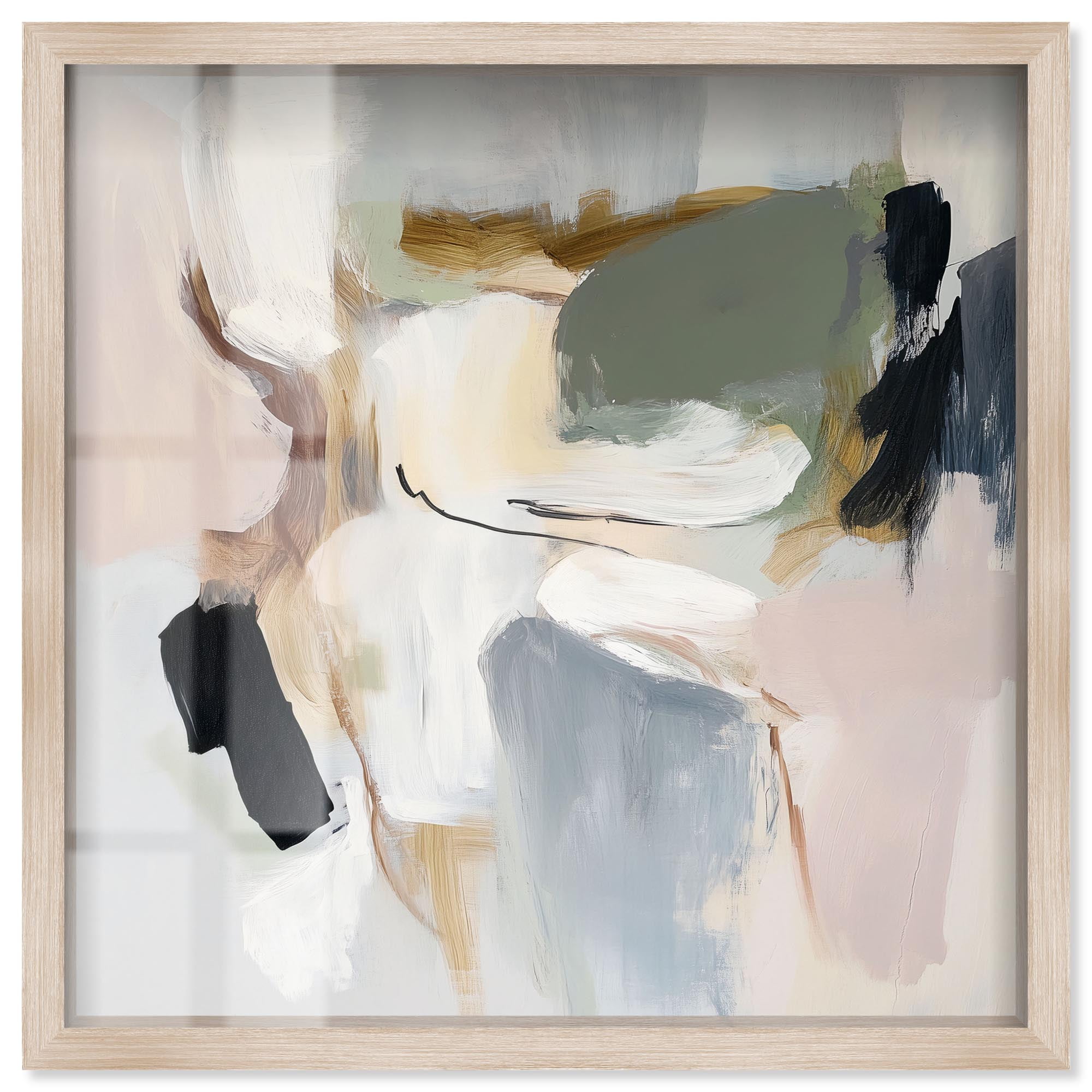 Softened Encounters II Shadowbox Print Neutral Abstract Art by Art Remedy, Blonde Frame, 30 x 30 ...