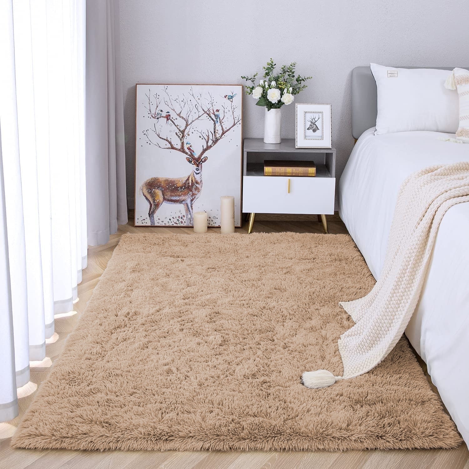 Softlife Fluffy Full Area Rug 4'x5.3' - Stylish Shaggy Velvet Carpet ...