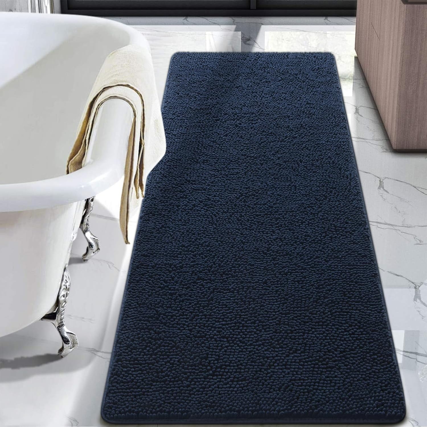 Softlife, Bathroom Rug, 24"x17", Shaggy Bath Mat, Navy Blue - Walmart.com
