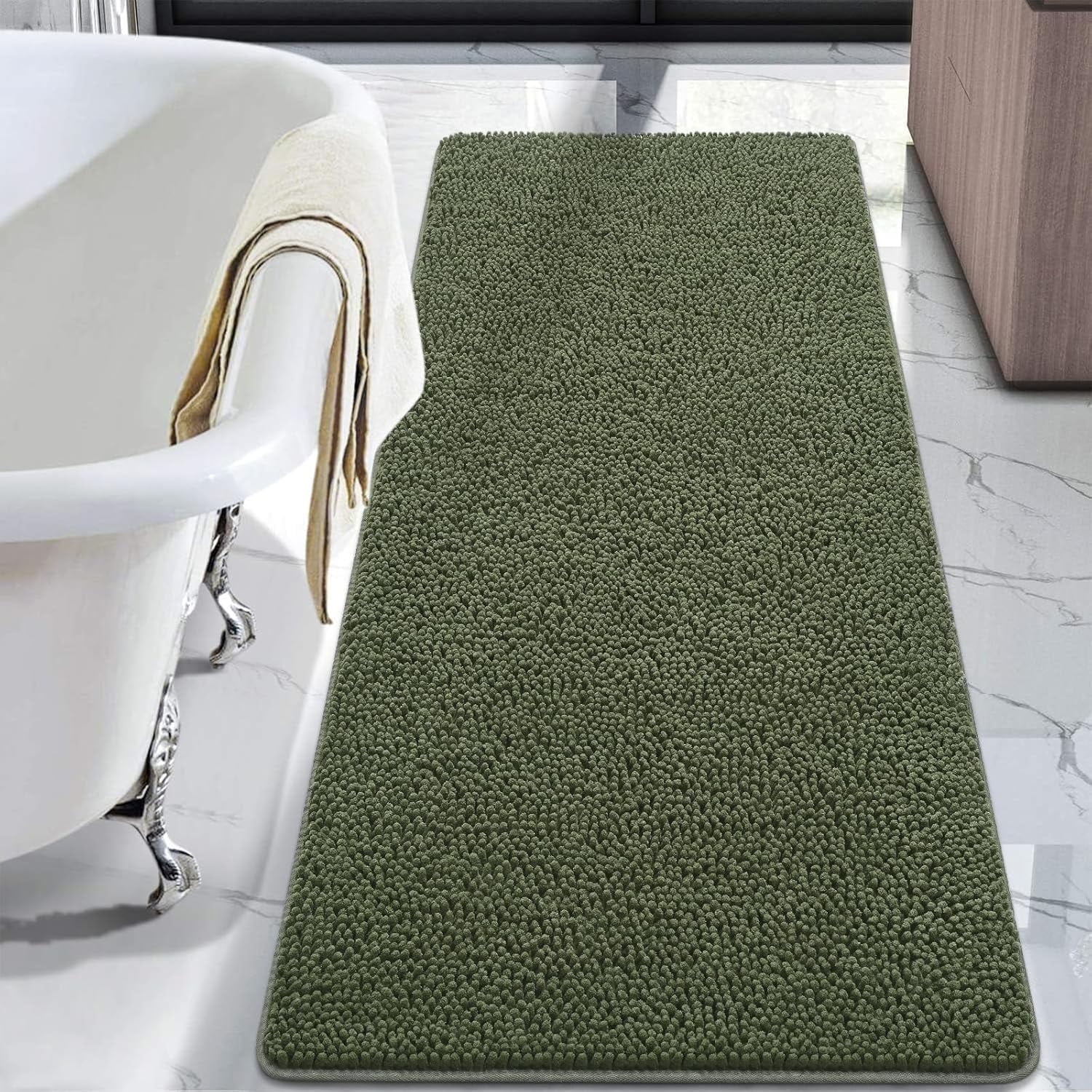 Softlife Luxury Soft Bathroom Non-Slip Rug Shaggy Bath Mat,24"x17",Olive Green - Walmart.com