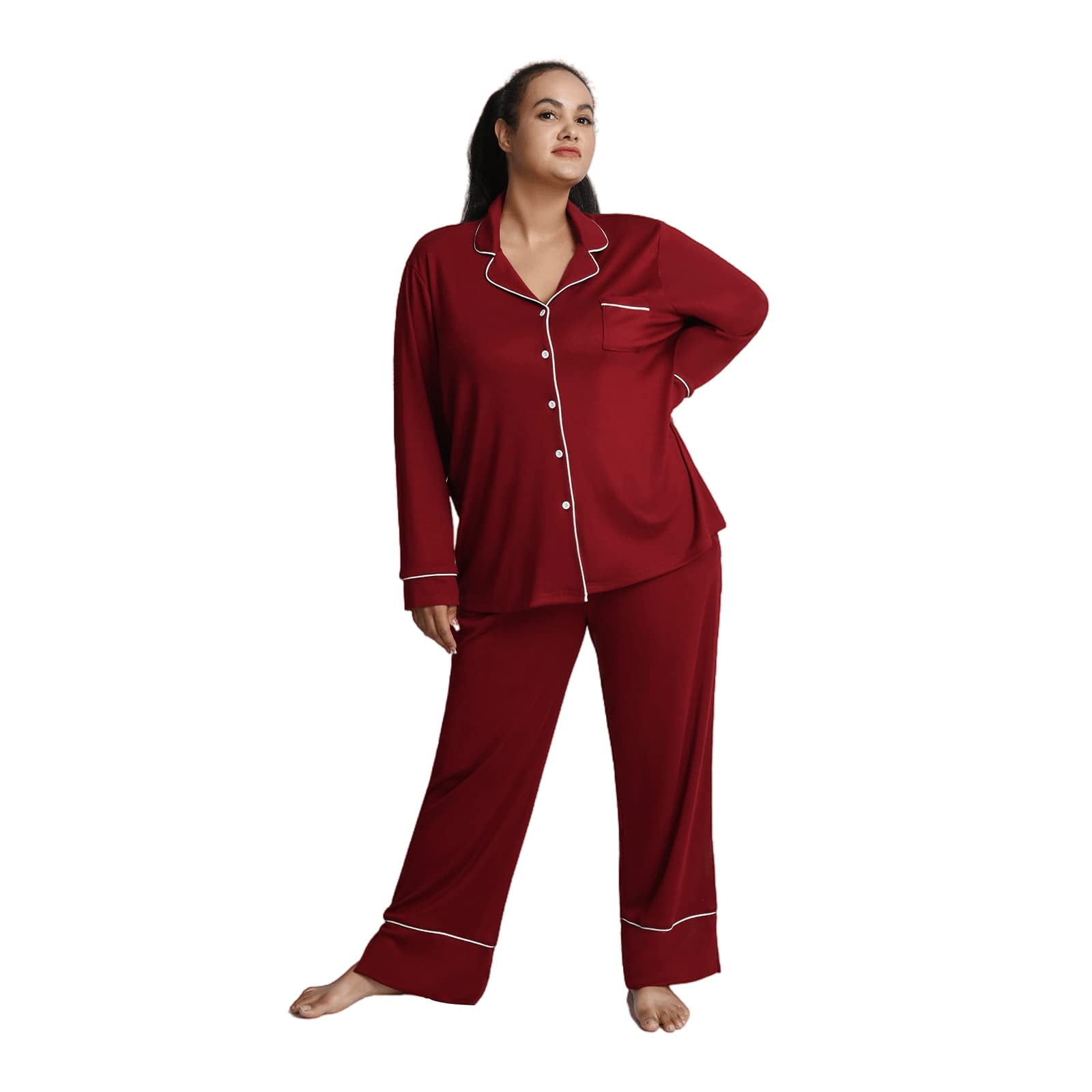 Softlife Plus Size Pajamas for Women Soft Loungewear Sets Long Sleeves Button Down 2 Piece Pjs ...