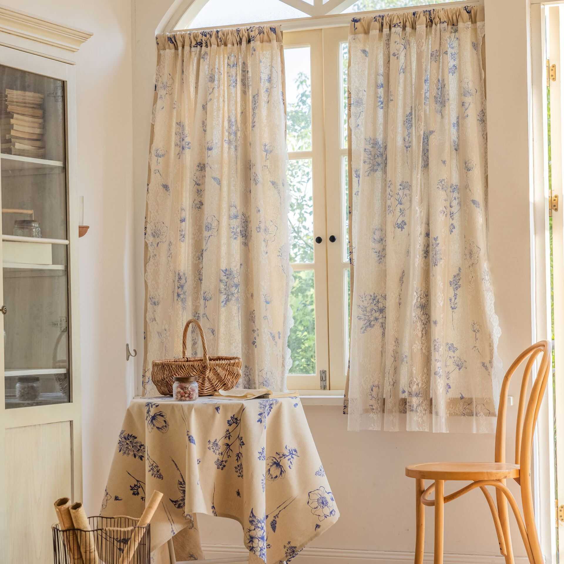 Softlife Set of 2 Floral Lace Overlay Curtains Semi Sheer Curtains ...