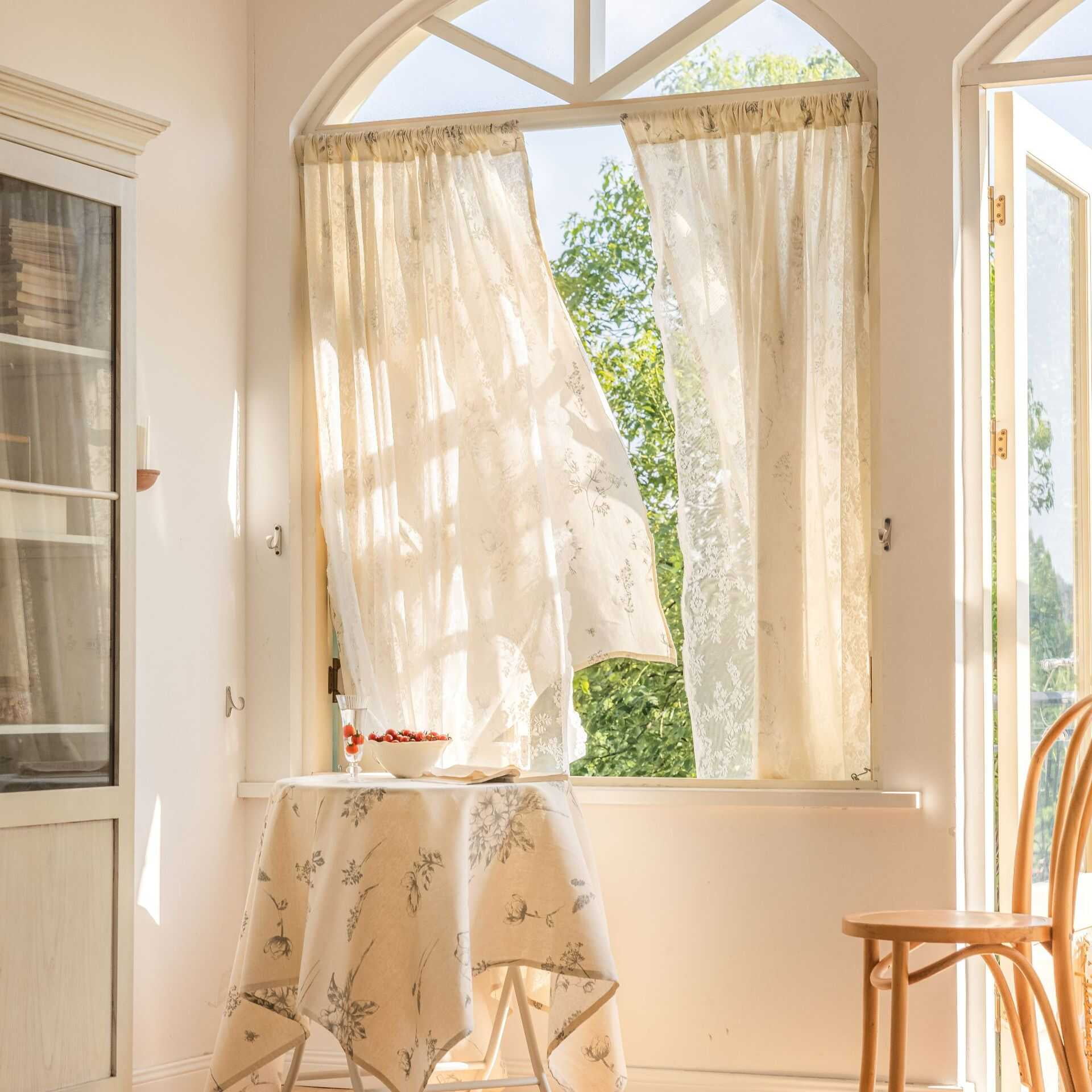 Softlife Set of 2 Floral Lace Overlay Curtains Semi Sheer Curtains ...