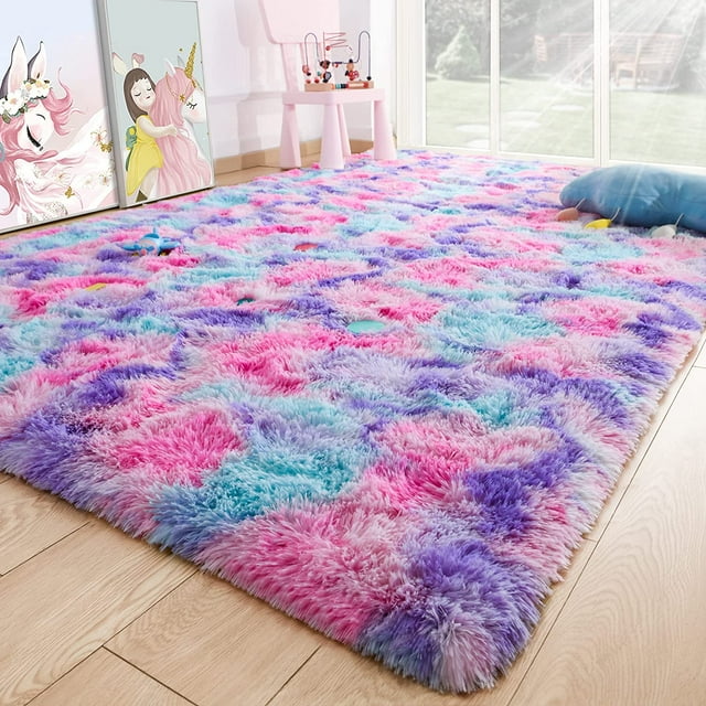 Softlife Large Rainbow Toddler Playmat for Kids Room, Fluffy Colorful ...
