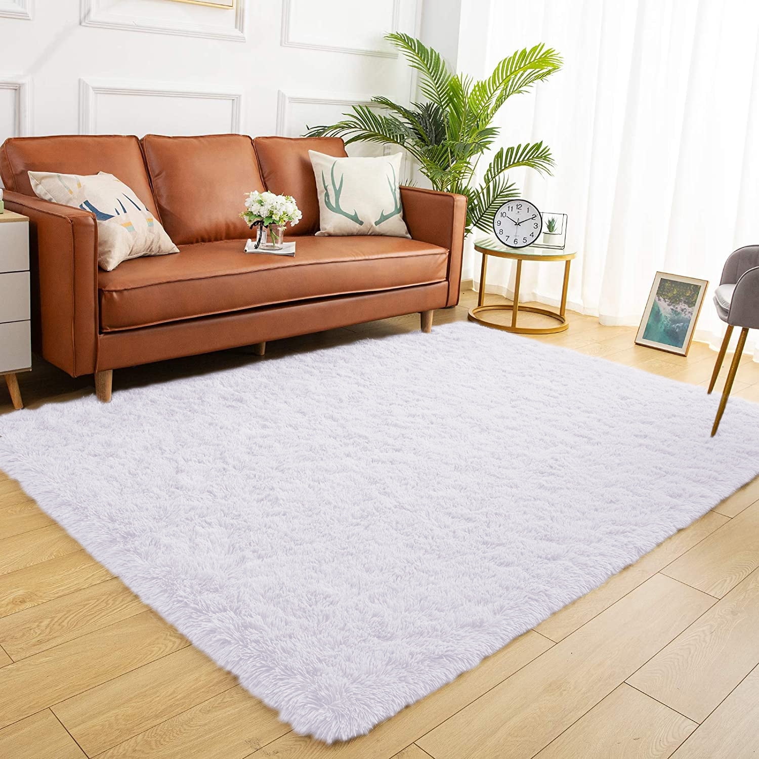 Softlife Large Plush Area Rug for Living Room/Bedroom, 6' x 9', White ...