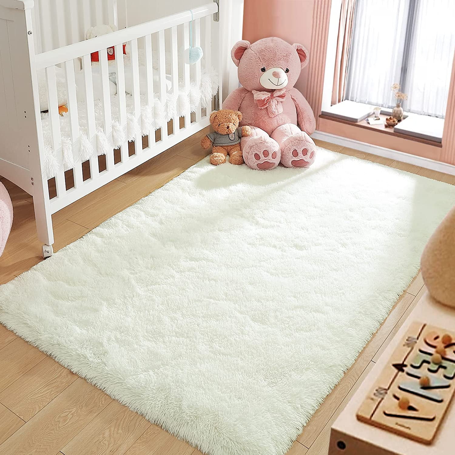 Softlife Super Soft Shaggy Velvet Rug, 3' x 5', Cream White, Fluffy ...