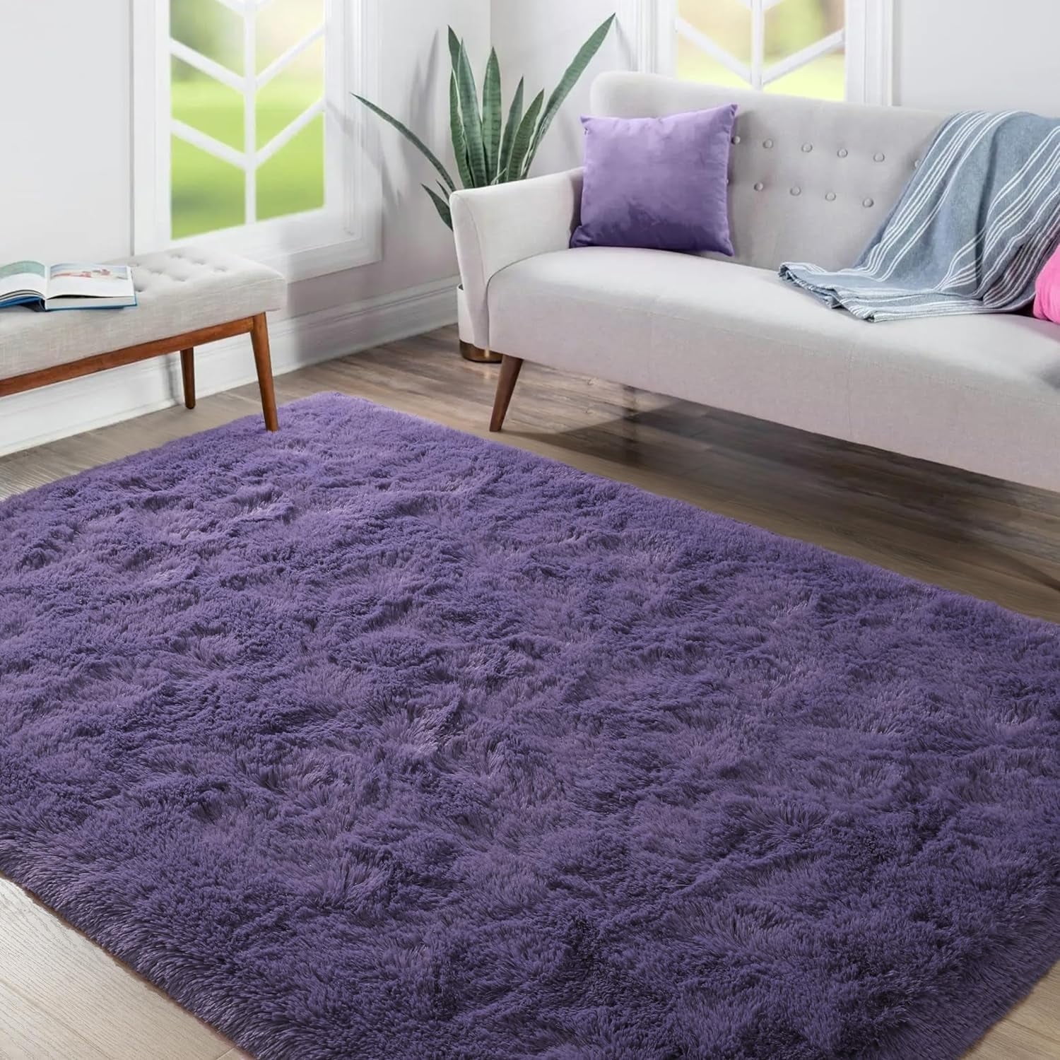 Softlife, Super Soft Rug, 8' x 10', Gray Purple, Plush Faux Fur Carpet ...