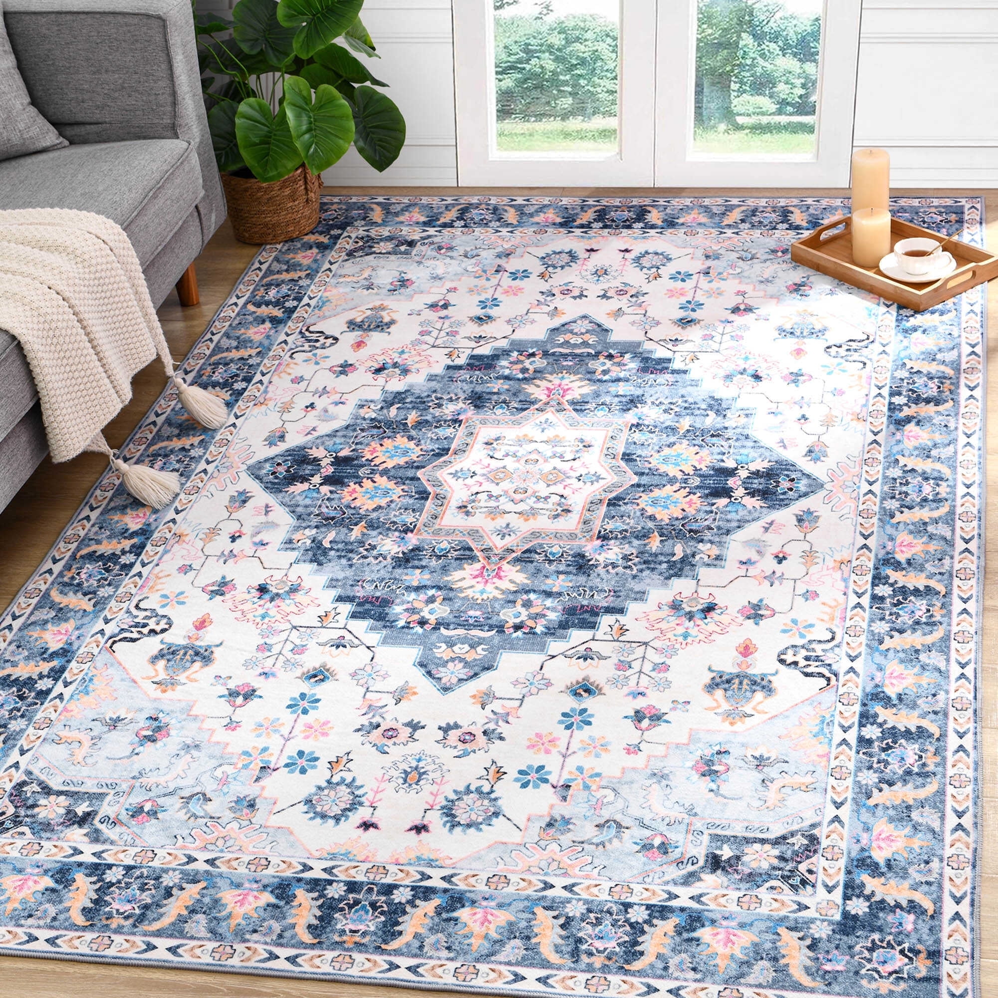 Softlife Ultra-Thin Chenille Vintage Area Rug Non Slip Washable ...